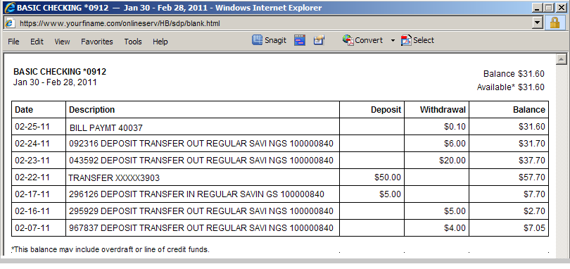 Account History Page Help