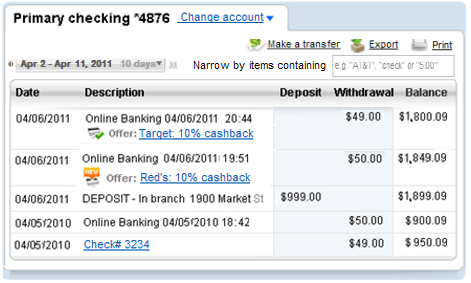 Account History Page Help